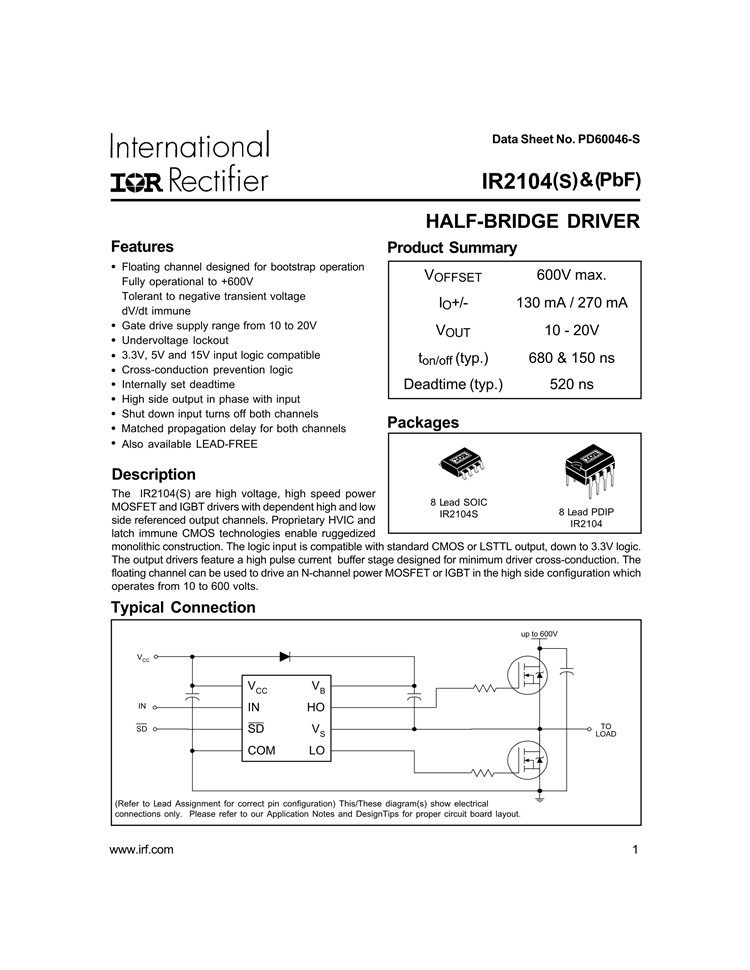 原装 IR2104STRPBF SOIC-8 关断功能的600V半桥栅极驱动器IC-阿里巴巴