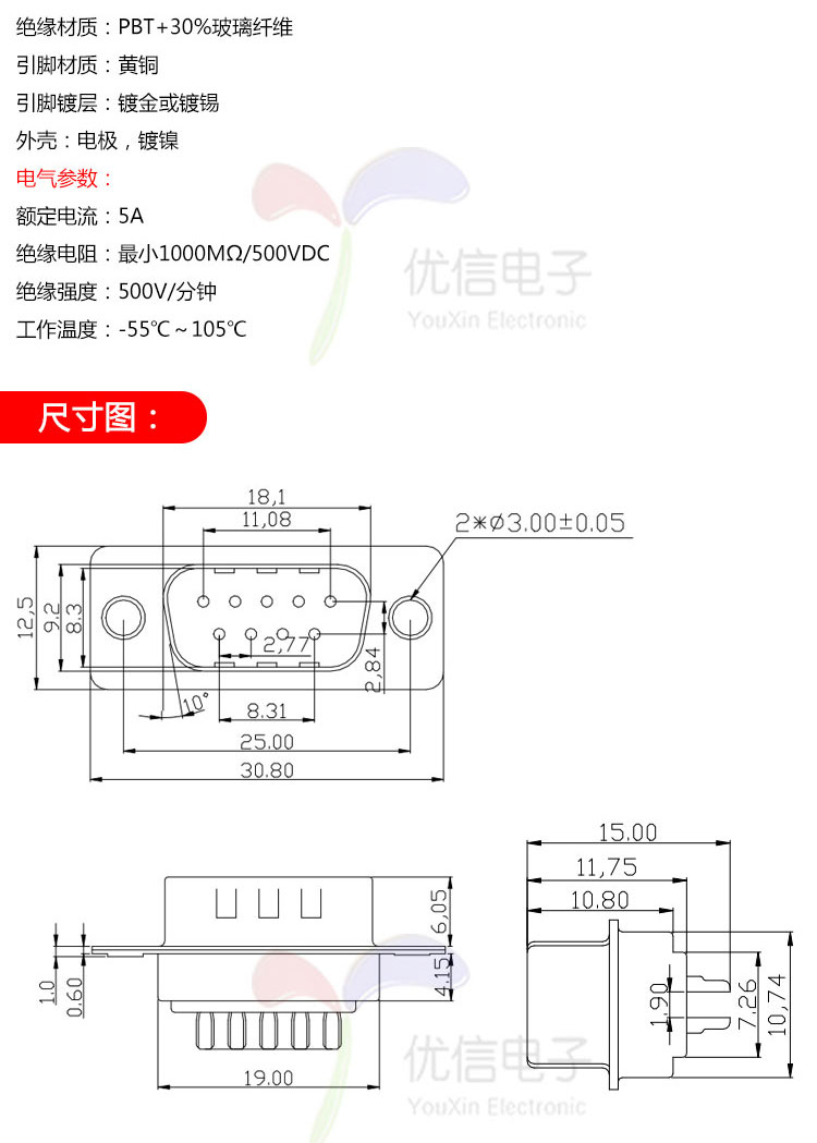 DB9插头 插座 母头 公头 金属外壳 串口 双排9芯 焊线式 白胶镀金-阿里巴巴