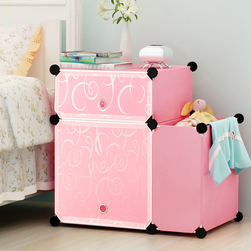 Simple bedside table plastic bedroom storage cabinet foldable locker ...