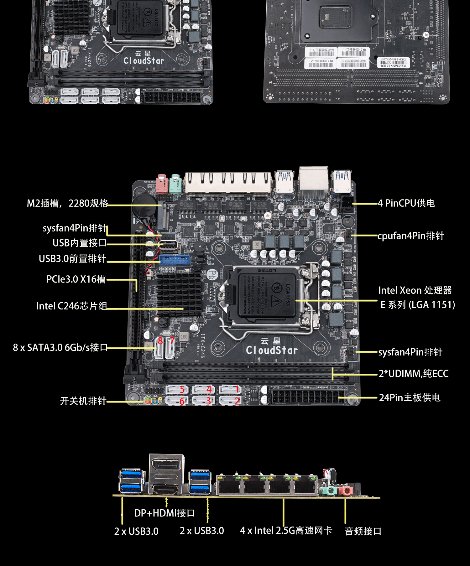 NAS主机板C246支援双网卡适用于群晖ITX主板高稳定性选择