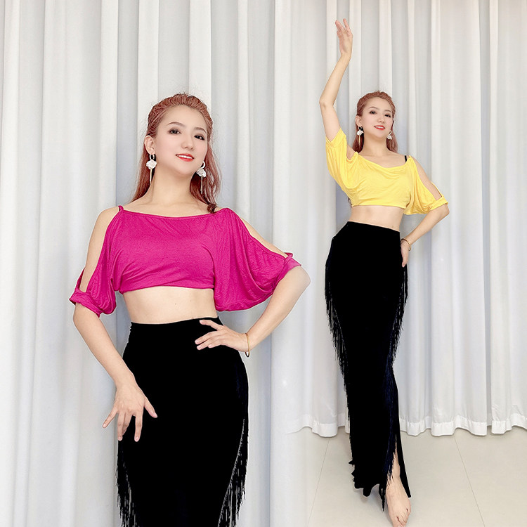 Swegal belly dance practice clothes: sexy bat sleeves + tassel pants ...