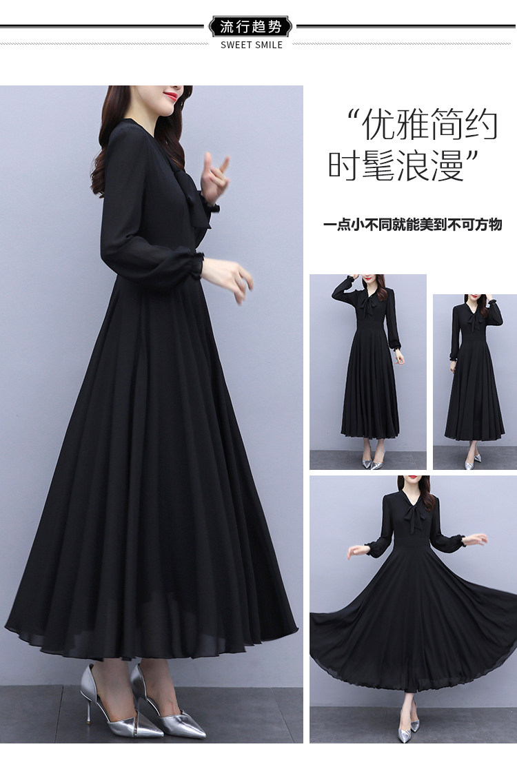 Jual Lengan panjang wanita band berkibar gaun sifon warna solid ramping ...