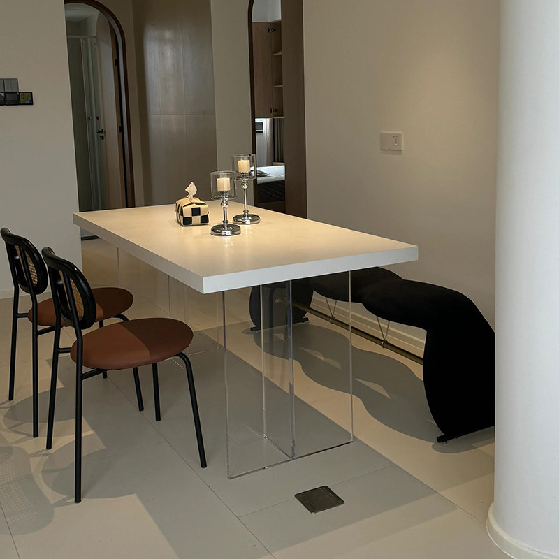 轻奢亚克力悬空餐桌实木桌子家用书桌简易设计师创意白色工作台-Taobao