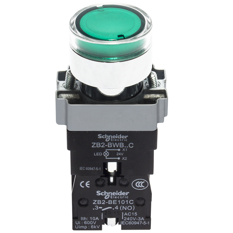 施耐德带灯按钮XB2BW33M1C 适用于工业24V开关 ZB2-BW06.C型号