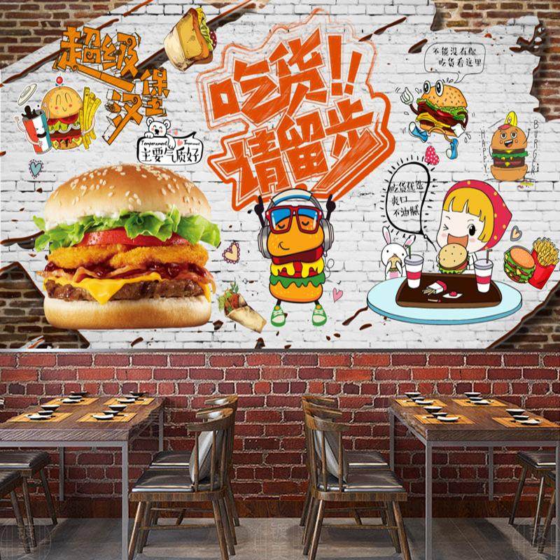 [USD 8.94] 3D fried chicken burger shop background wallpaper snack ...