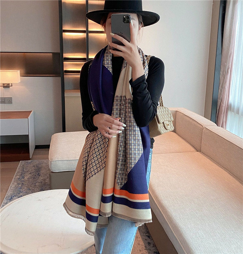 2023 New Style Thickened Cashmere Scarf Women's Geometric Color ...
