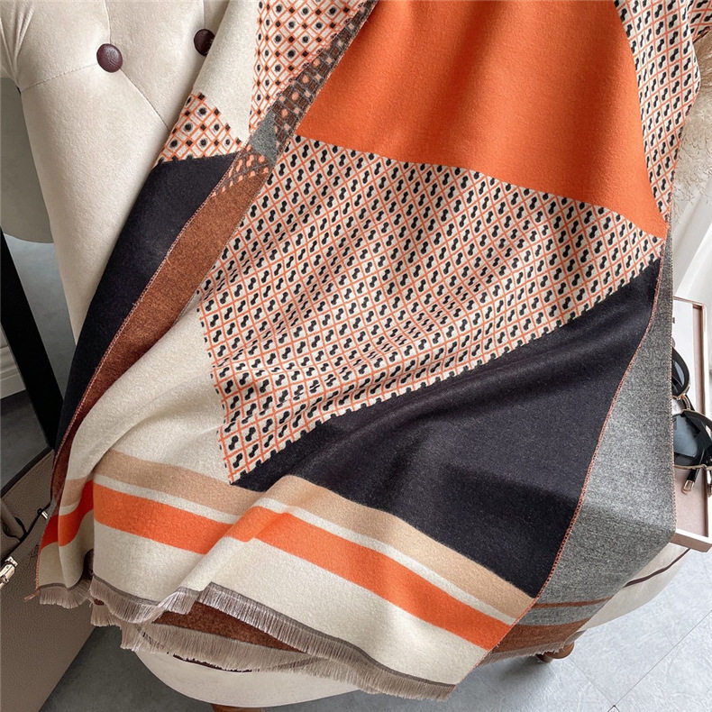 2023 New Style Thickened Cashmere Scarf Women's Geometric Color ...