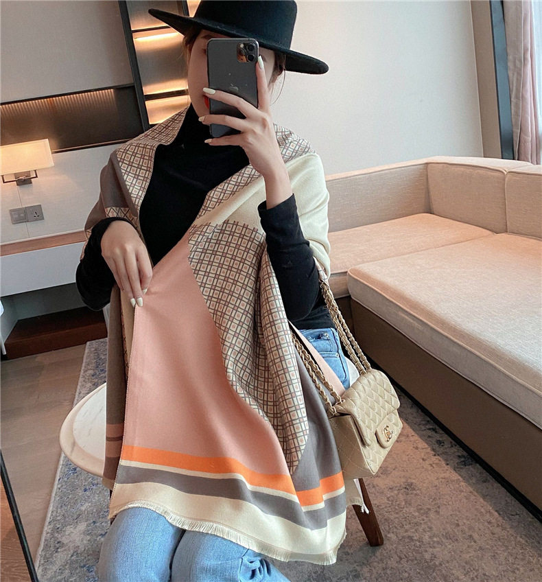 2023 New Style Thickened Cashmere Scarf Women's Geometric Color ...