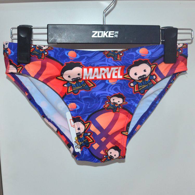 ZOKE Chau new children's triangle swim trunks purple red Marvel cartoon ...