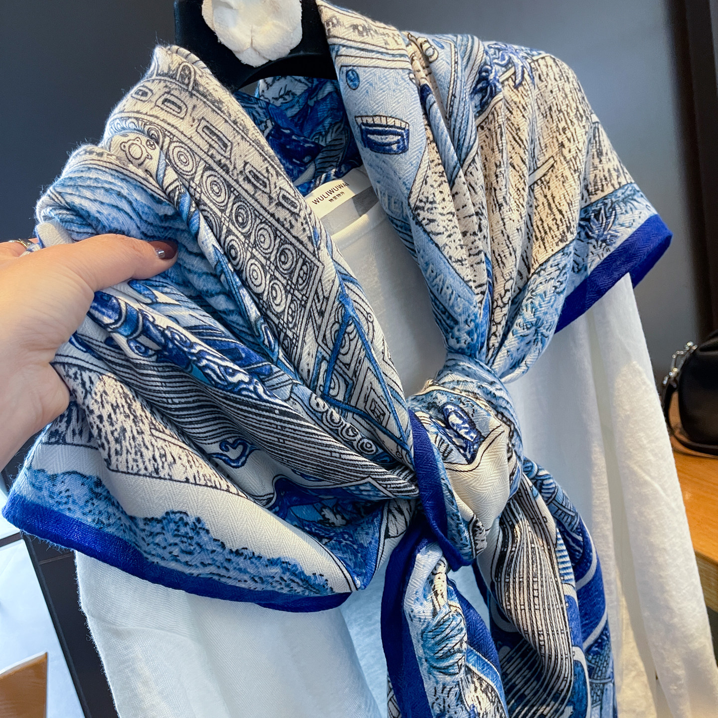 Quiet Blue Silk Wool Scarf for Women, Spring 26, Korean Style Large ...