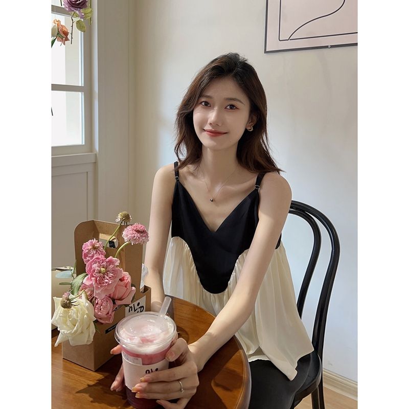 胖mm大尺碼300斤設計感露肩拼接小吊帶女夏寬鬆遮肚減齡打底背心2-Taobao