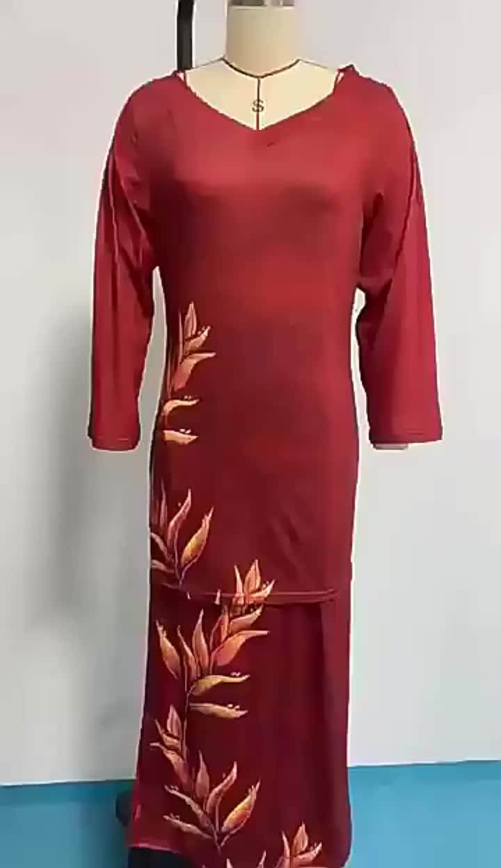 Polynesian Tribal Tapa Pattern Design Samoa Tonga Puletasi Dress V Neck ...