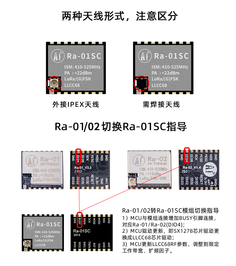 LLCC68芯片LoRa无线射频模组SPI接口IPEX天线 Ra-01SC 01S安信可-阿里巴巴