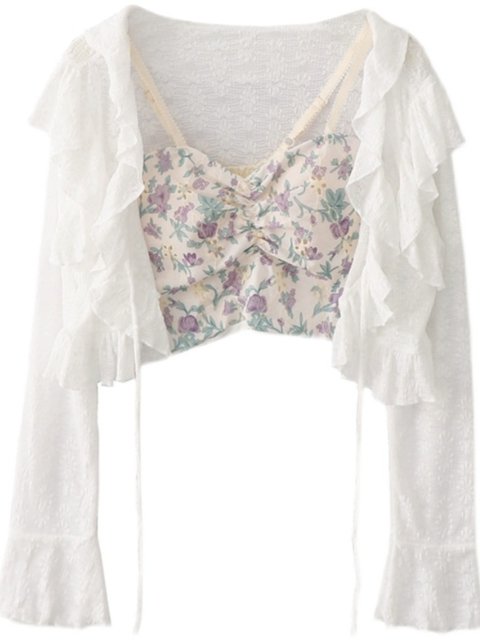 Spring new French gentle wind ruffled carriers lace cardigan outer ...