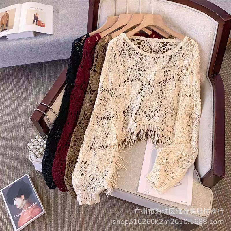 Must-have for fall 2025! openwork cropped wool knit top with a designer ...