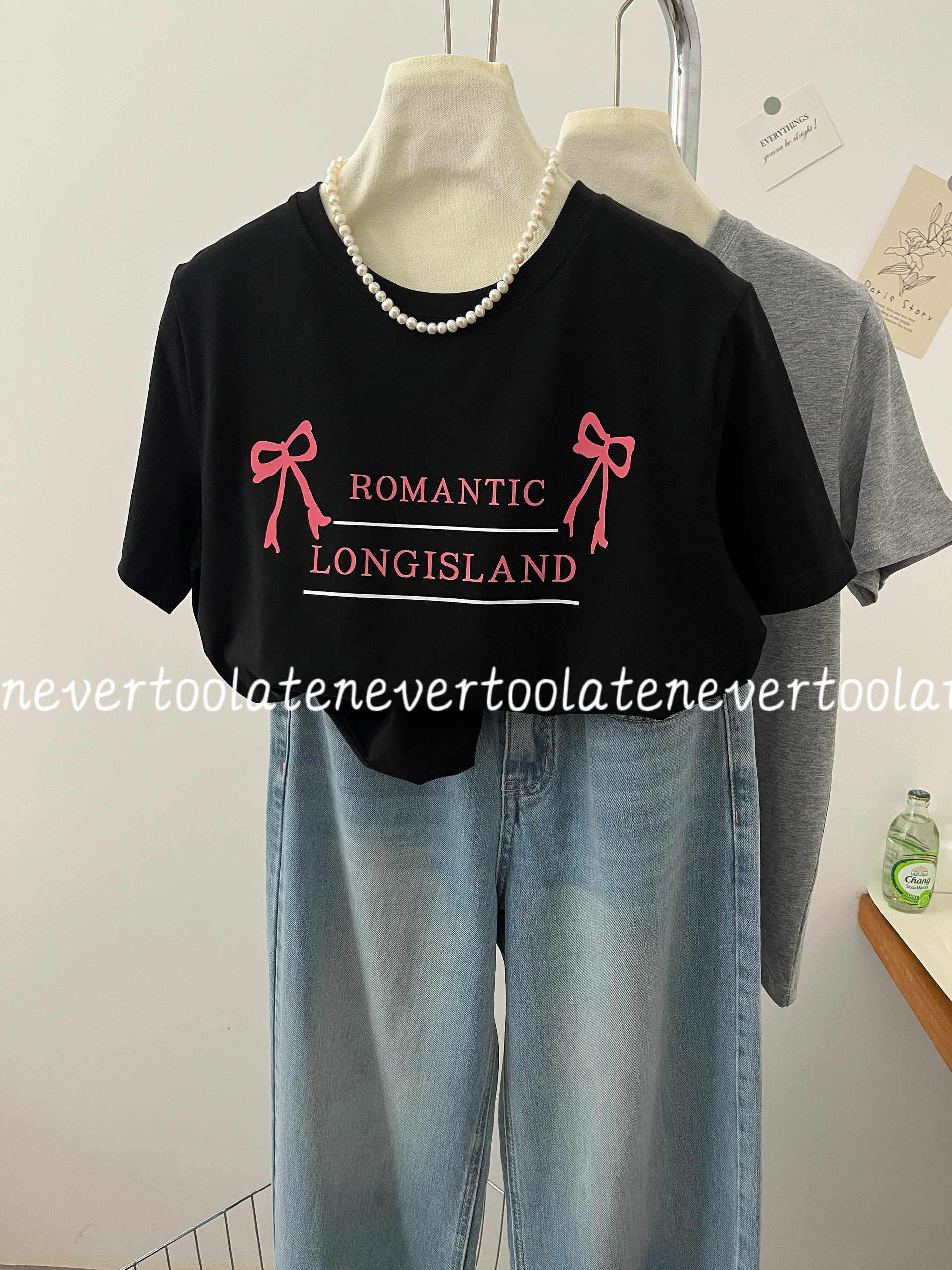 十三行女夏季2024新款韓繫上衣正肩ins寬鬆潮流小眾顯瘦短袖T恤女-Taobao