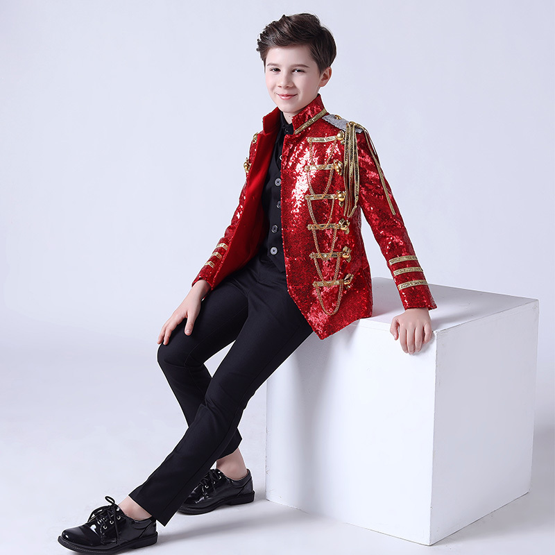 Boy's jazz dance sequin coats chorus host singer performance jacket ...