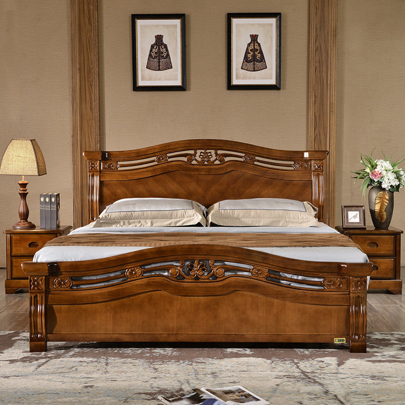 New Chinese solid wood bed 1 8m double bed Modern simple 1 5m high box ...