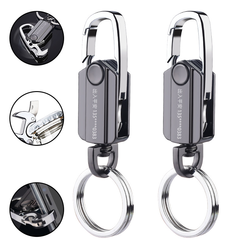 Creative car keychain men's waist hanging stainless steel ring anti ...