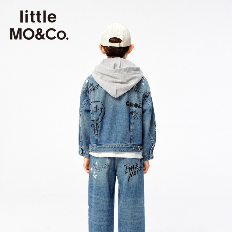 little moco 25春装新款男女童纯棉涂鸦可拆连帽牛仔外套夹克：潮流与舒适并存，宝贝的时尚新宠！-儿童牛仔外套-淘宝好物网