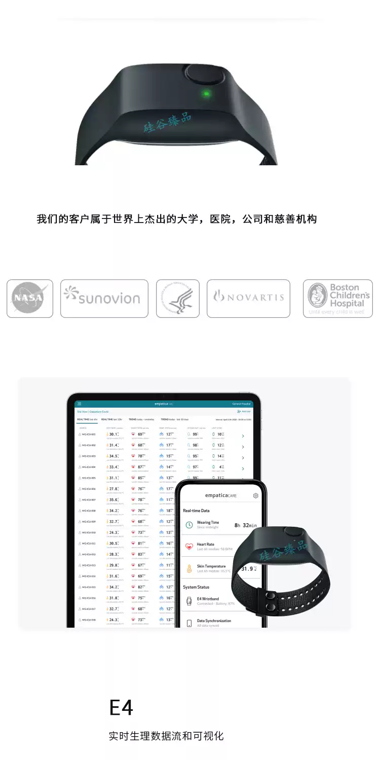 全新Empatica E4智能腕带 实时生理数据流和可视化 检测采集手环-Taobao