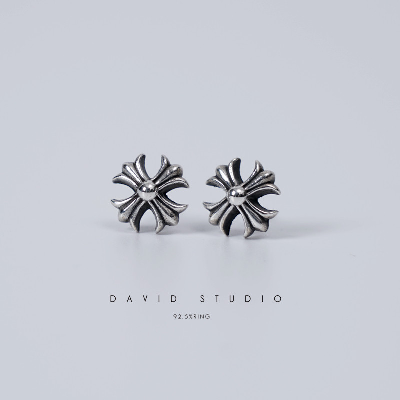 David Studio925纯银耳环： 复古做旧风，男女同款，戴上就是时尚焦点！🌟-耳钉-淘宝好物网
