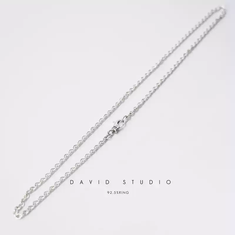 David studio925純銀環形粗鏈朋克機車風項鏈男女同款情女款項鏈