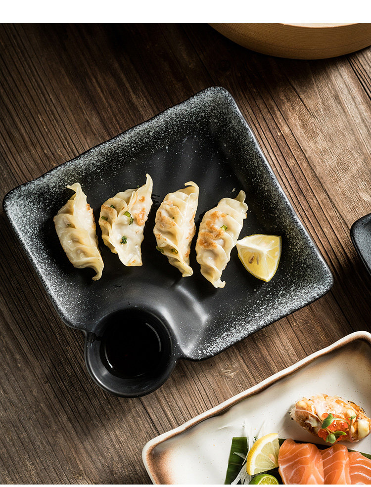 Square dumpling plate with condiments, snack plate, dessert plate ...