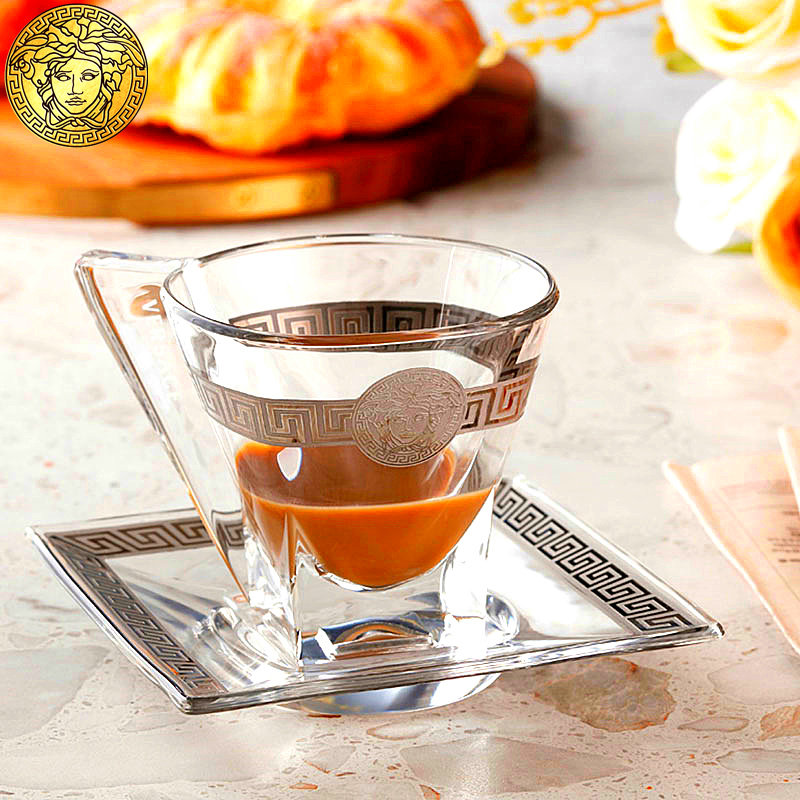 Czech Imported Gold-inlaid Crystal Coffee Cup Saucer Set Handle Cup Tea ...