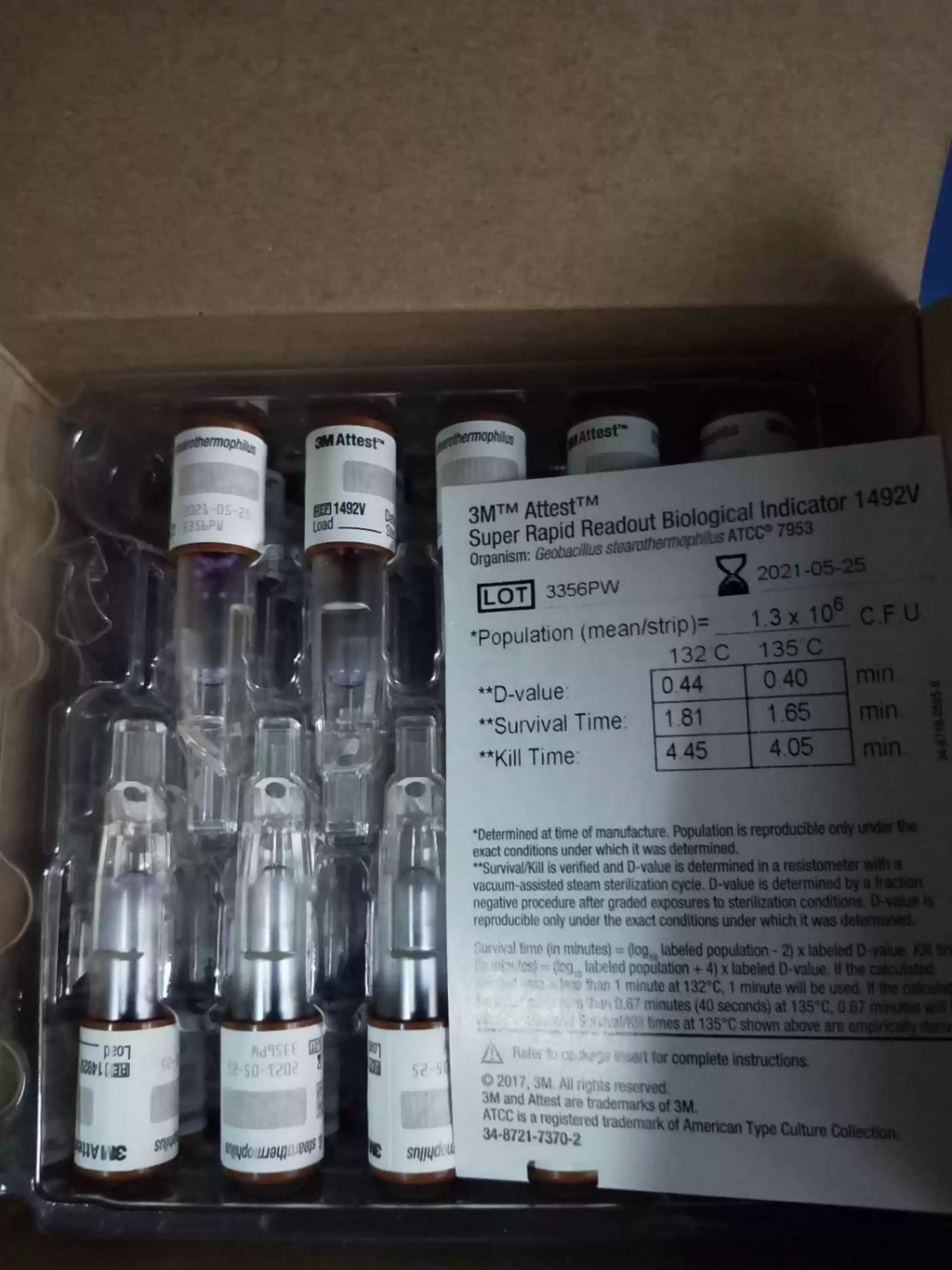 3M壓力蒸汽高溫滅菌極速生物指示劑1492V閱讀器490配套使用指示劑