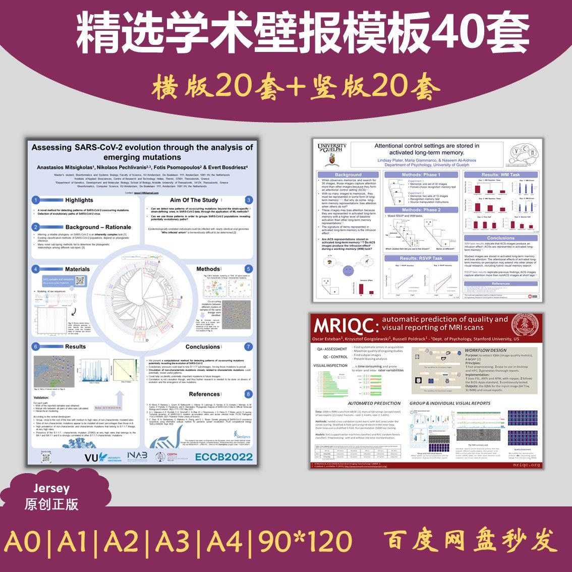 学术海报模板poster壁报墙报PPTA0A1A2A3A4 90*120横竖40套 英文-Taobao