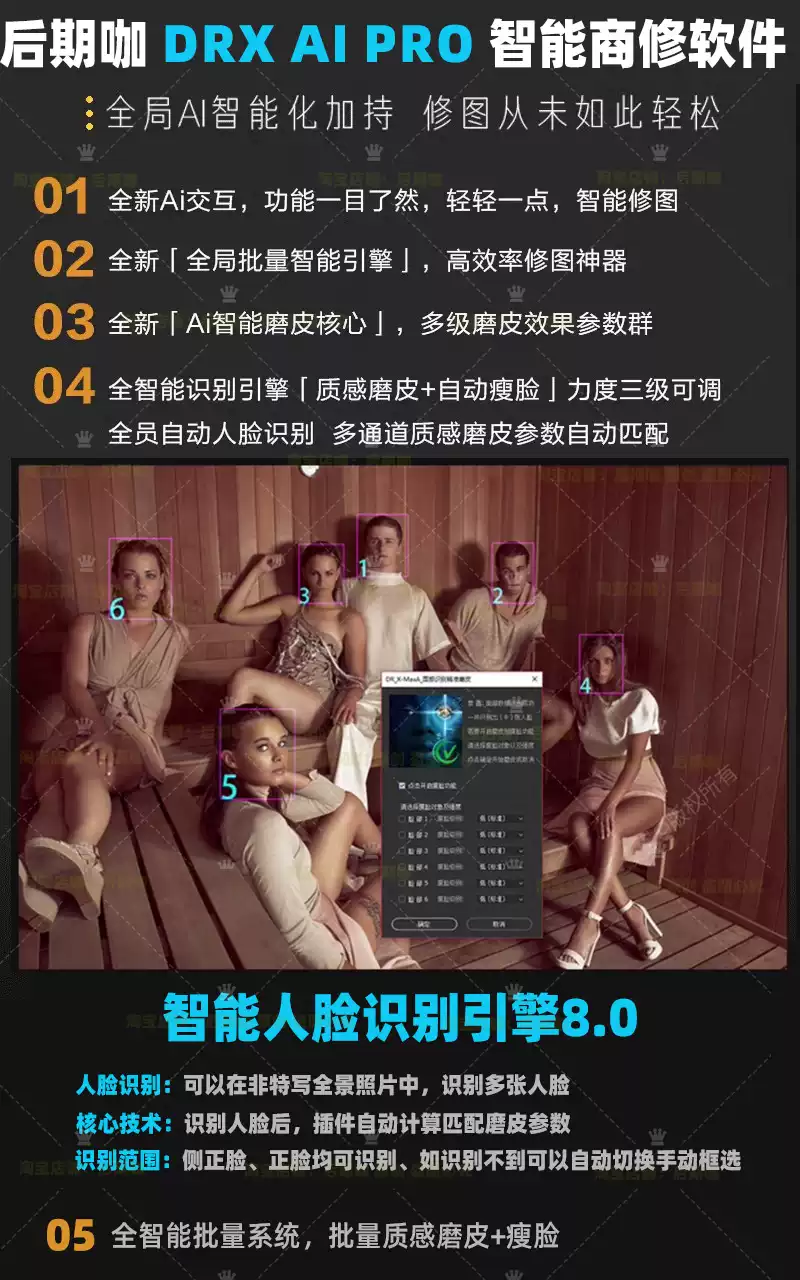 PS插件DRX PRO Ai自动批量质感修图Ai智能一键磨皮瘦脸证件照MAC