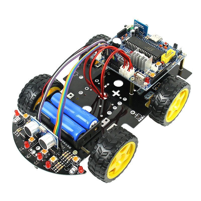C51 microcontroller smart trolley robot kit 4WD tracing barrier remote ...