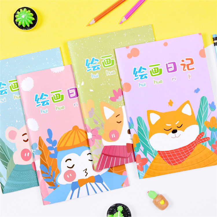 [USD 6.85] Elementary school students painting diary cartoon characters ...