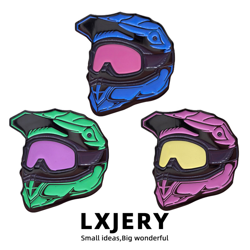 Motorcycle helmet metal badge, cartoon punk magnetic brooch, creative ...