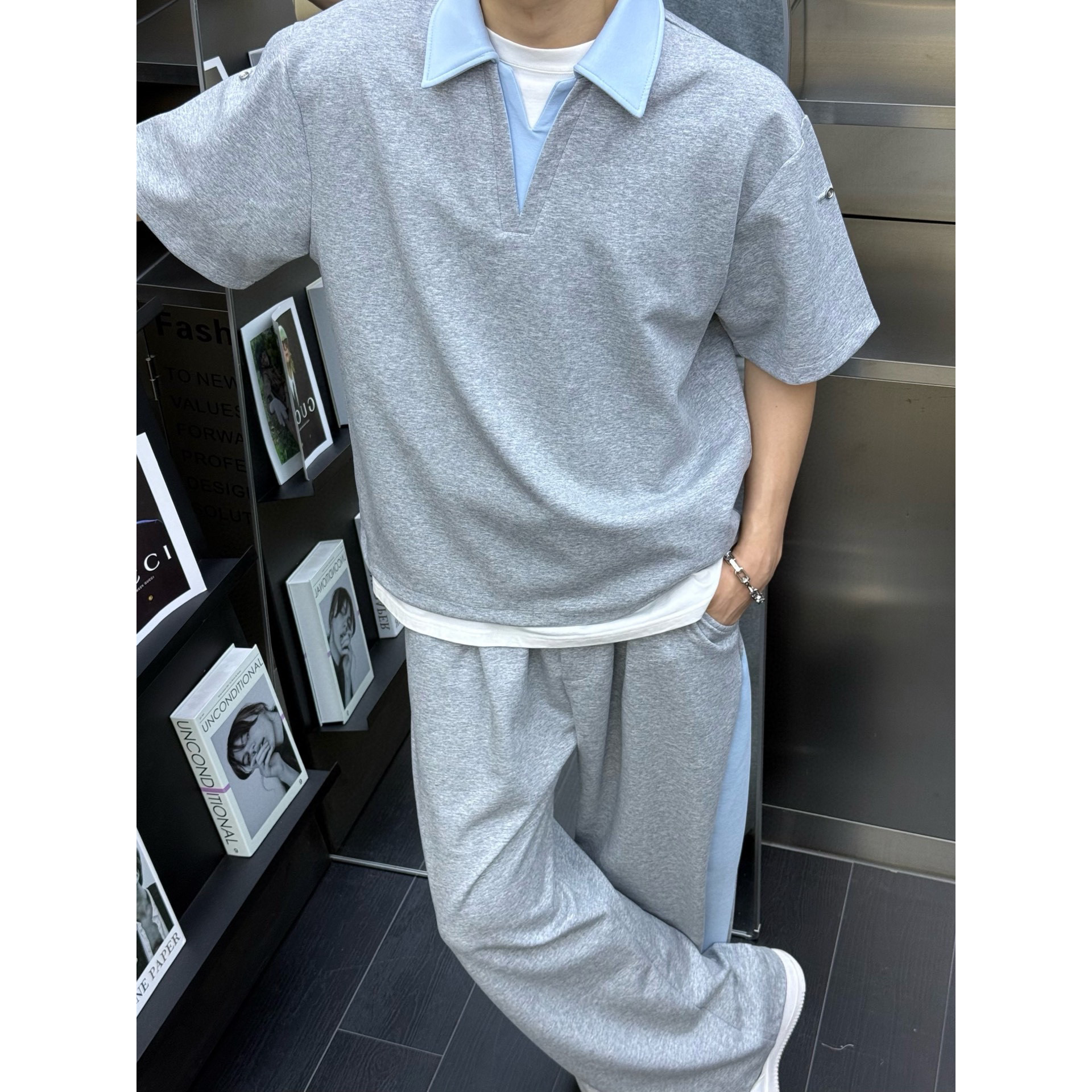 AYUN Studio 孙聖云拼色曼巴休闲套装简约情侣夏日学院insT恤卫裤