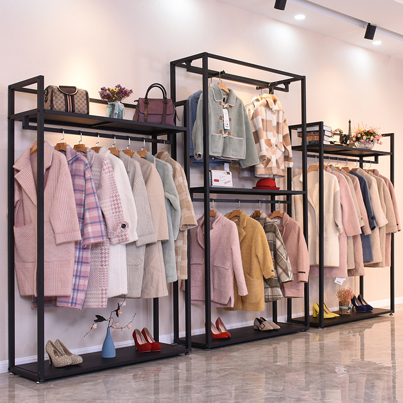 Double-layer clothing store display stand Floor-to-ceiling combination ...