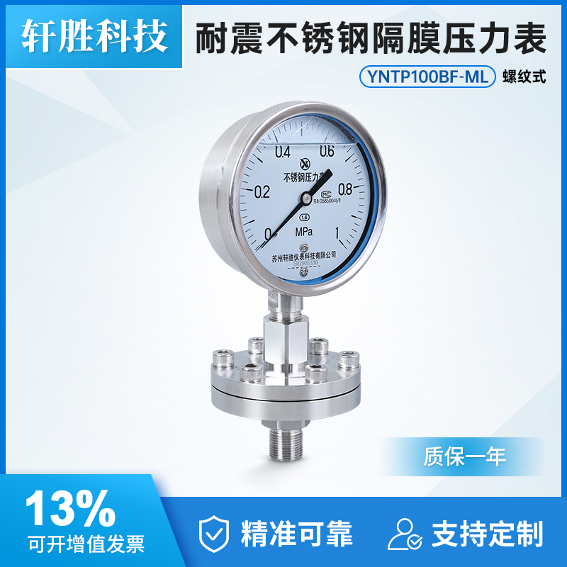 YNTP-100BF全不锈钢螺纹式隔膜压力表：工业界的“隐形英雄”！耐震耐腐蚀，工厂必备神器！-压力表-淘宝好物网