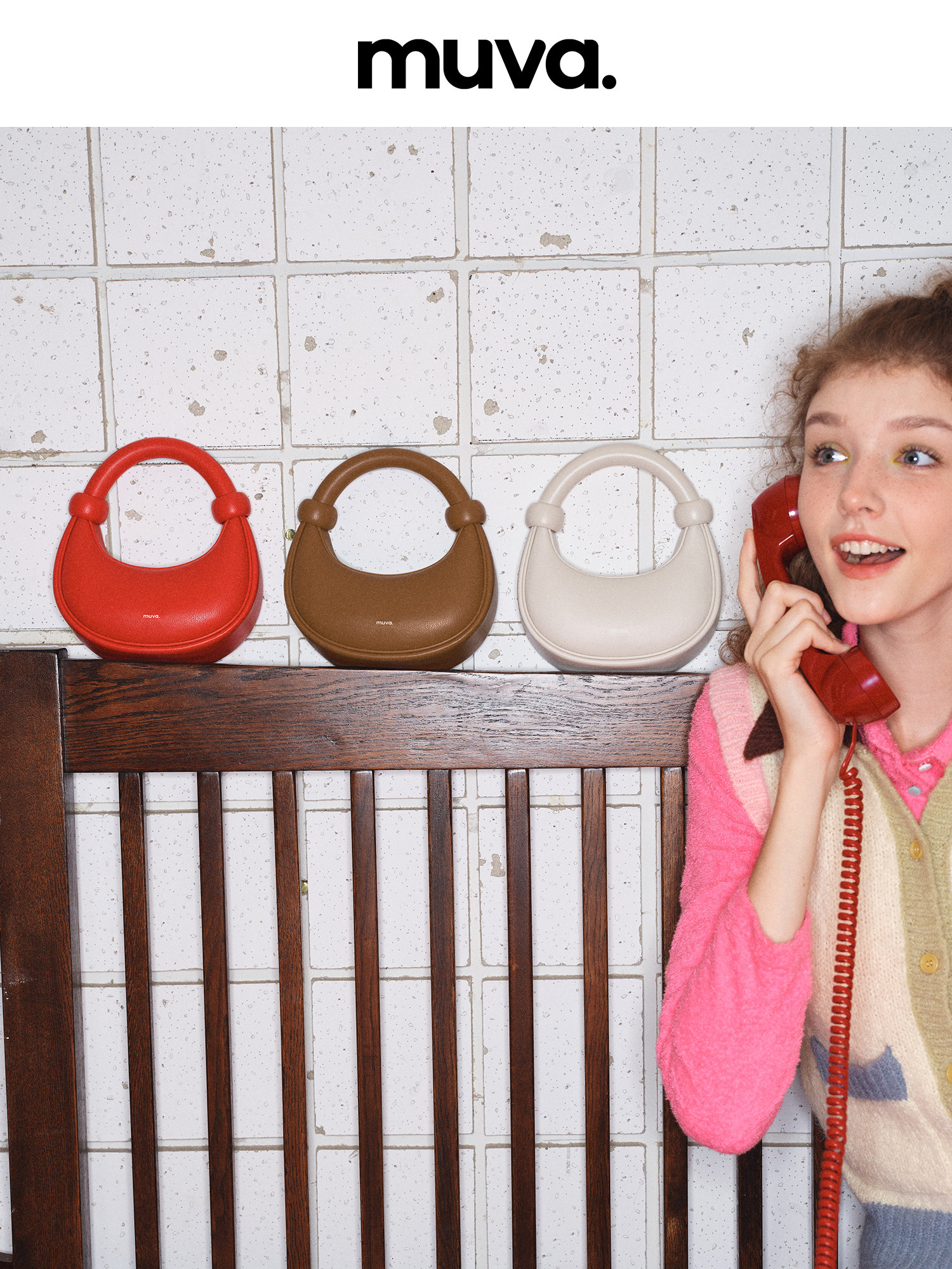 MUVA original niche design handbag bead bag red small bag women's ...