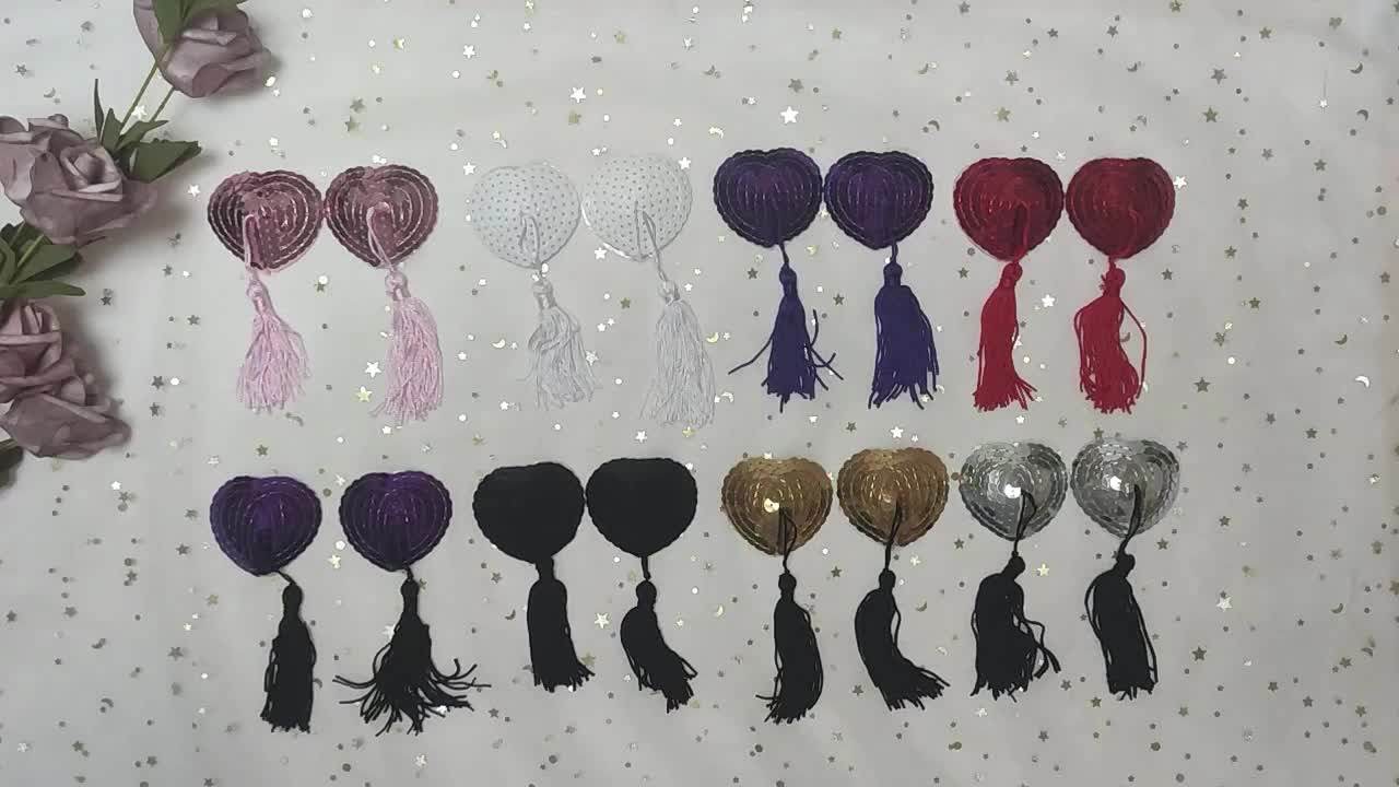 Colorful Shiny Diamond Heart-shaped Tassel Beauty Girl Nipple Cover ...