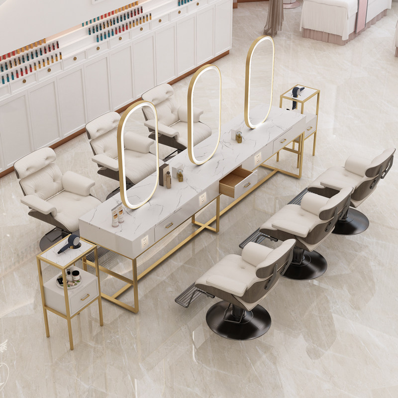 Barbershop mirror table Simple light luxury hair salon with lamp Hair ...