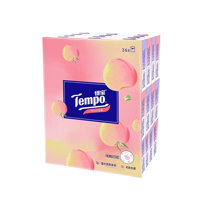 Tempo paper hand-held 36 bags peach-scented printing 4 layers can be 溼 ...