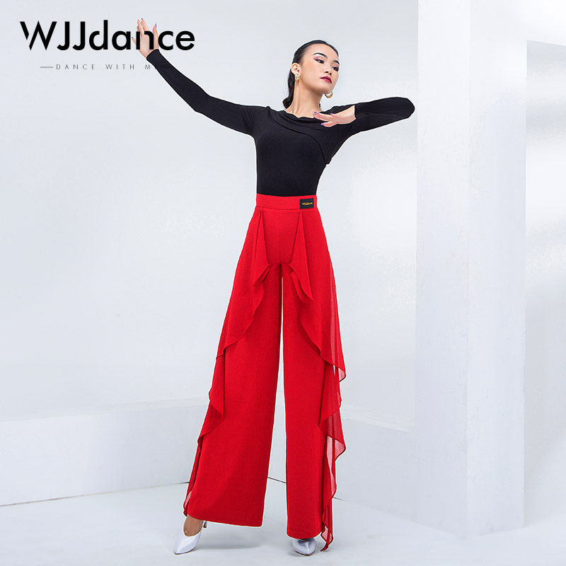 WJJdance摩登舞裤2025新款：高腰荷叶边阔腿长裤，舞动全场的秘密武器！-拉丁舞下装-淘宝好物网