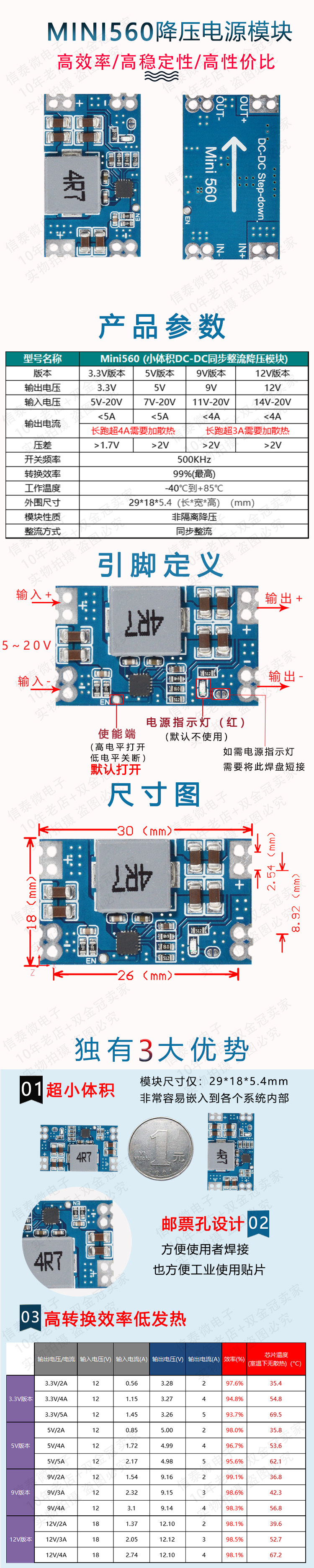 5A DC-DC mini560直流降压稳压电源模块 高效率输出3.3 5V 9V 12V-阿里巴巴