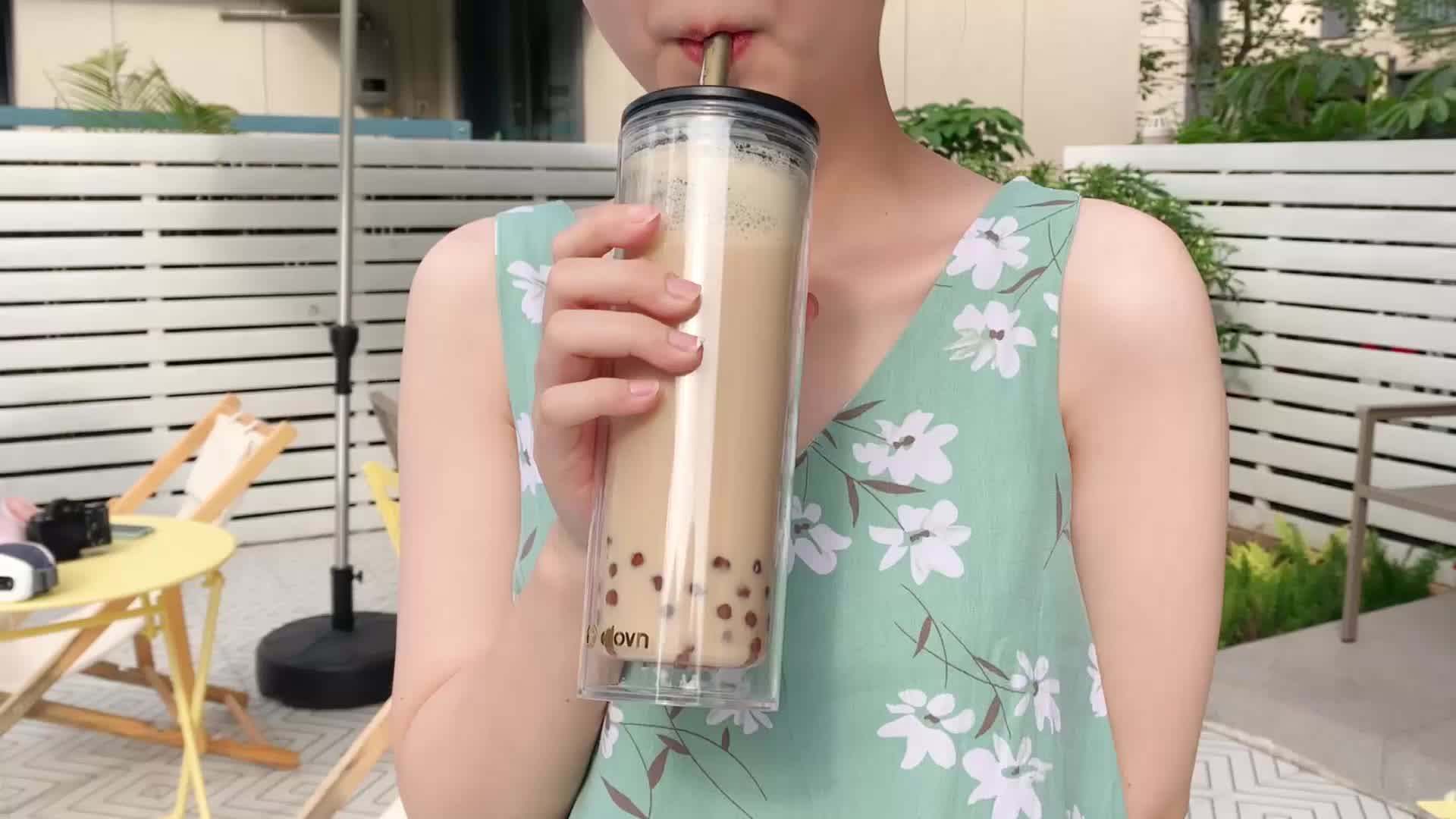 Custom 16 Oz Skinny Sublimation Plastic Boba Tea Tumblers Cup Double ...