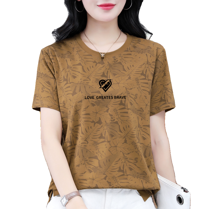 女士短袖纯棉t恤女夏季2024新款中年妈妈装宽松休闲圆领薄款上衣T-Taobao