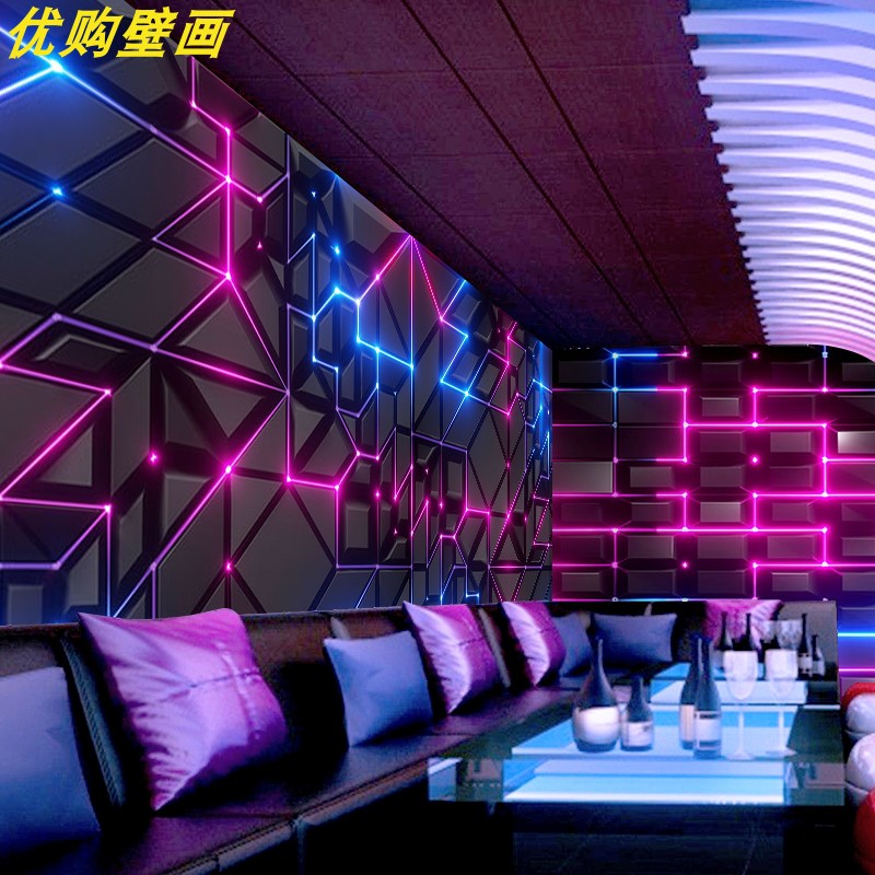 3D立体酒吧KTV包厢背景墙纸 酒店几何炫彩发光主题壁纸酒馆8D墙布-Taobao Singapore