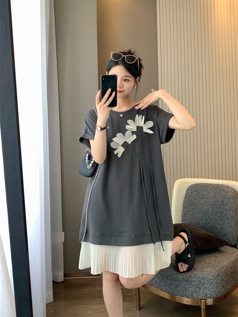 胖MM特大码300斤夏季法式连衣裙女短袖韩范新款拼接别致茶歇裙子-Taobao Singapore