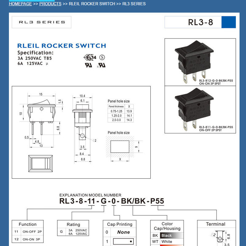 New 250V10A MARINE SWITCH RLEIL ROCKER SWITCH RL3 T25 55 16A125VAC
