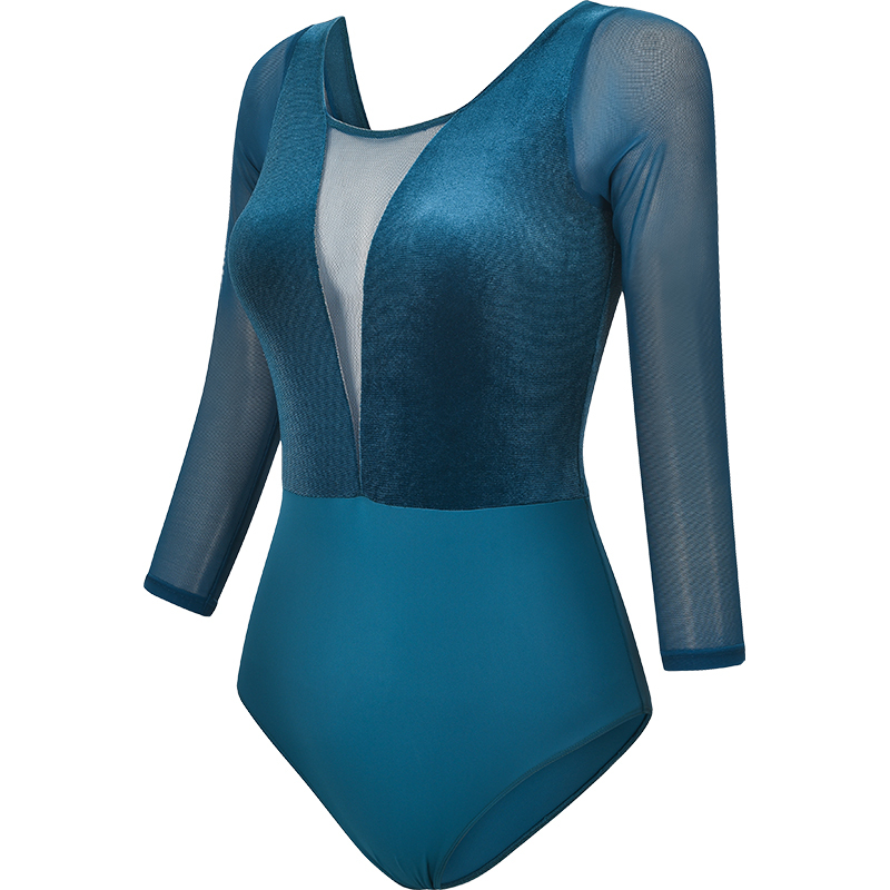 Ballroom latin dance bodysuit for women Golden velvet ballet body suit ...